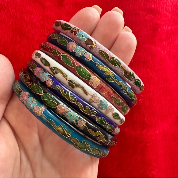 Jewelry | Vintage Cloisonn Floral Porcelain Bangle Bracelets Set Of 7 ...